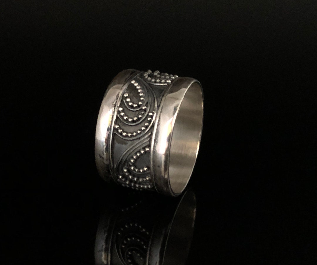 Beaded Bali Ring // Rustic Bali Band Silver Ring // 925 Sterling Silver ...