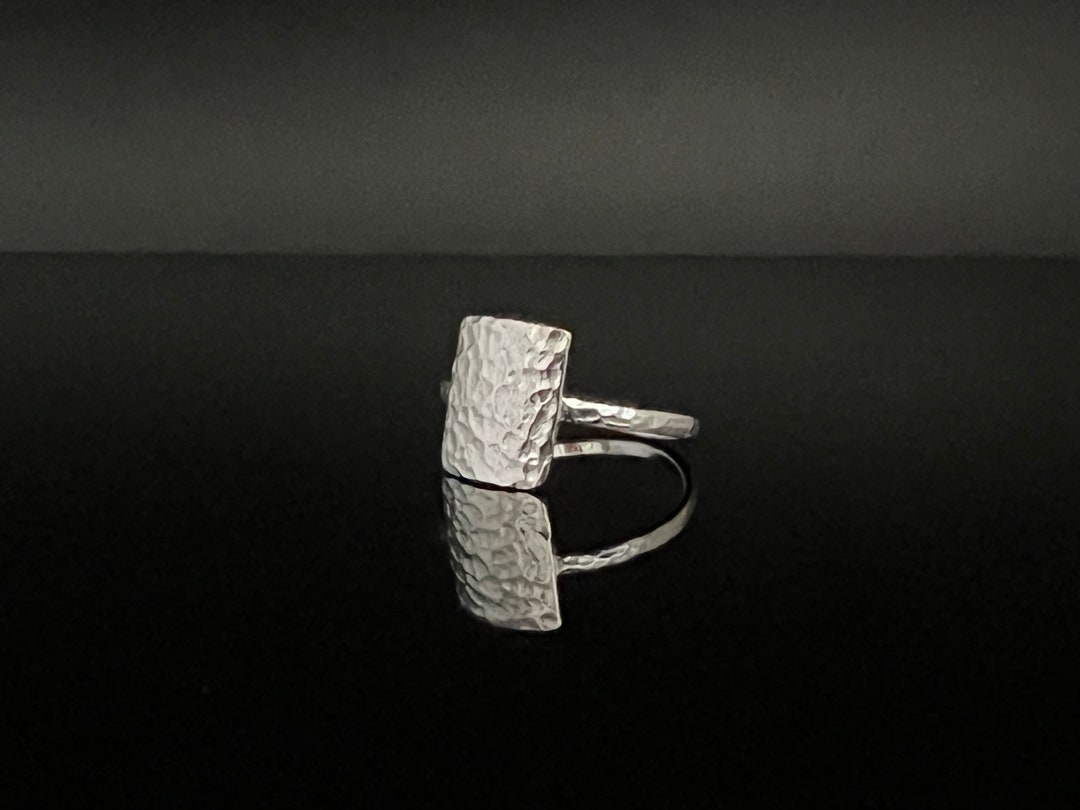 Hammered Rectangular Sterling Silver Ring: Handmade 925 Silver - Etsy