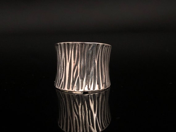 Baumrinde Gemusterter Silber band Ring 925 Sterling Silber - Etsy.de