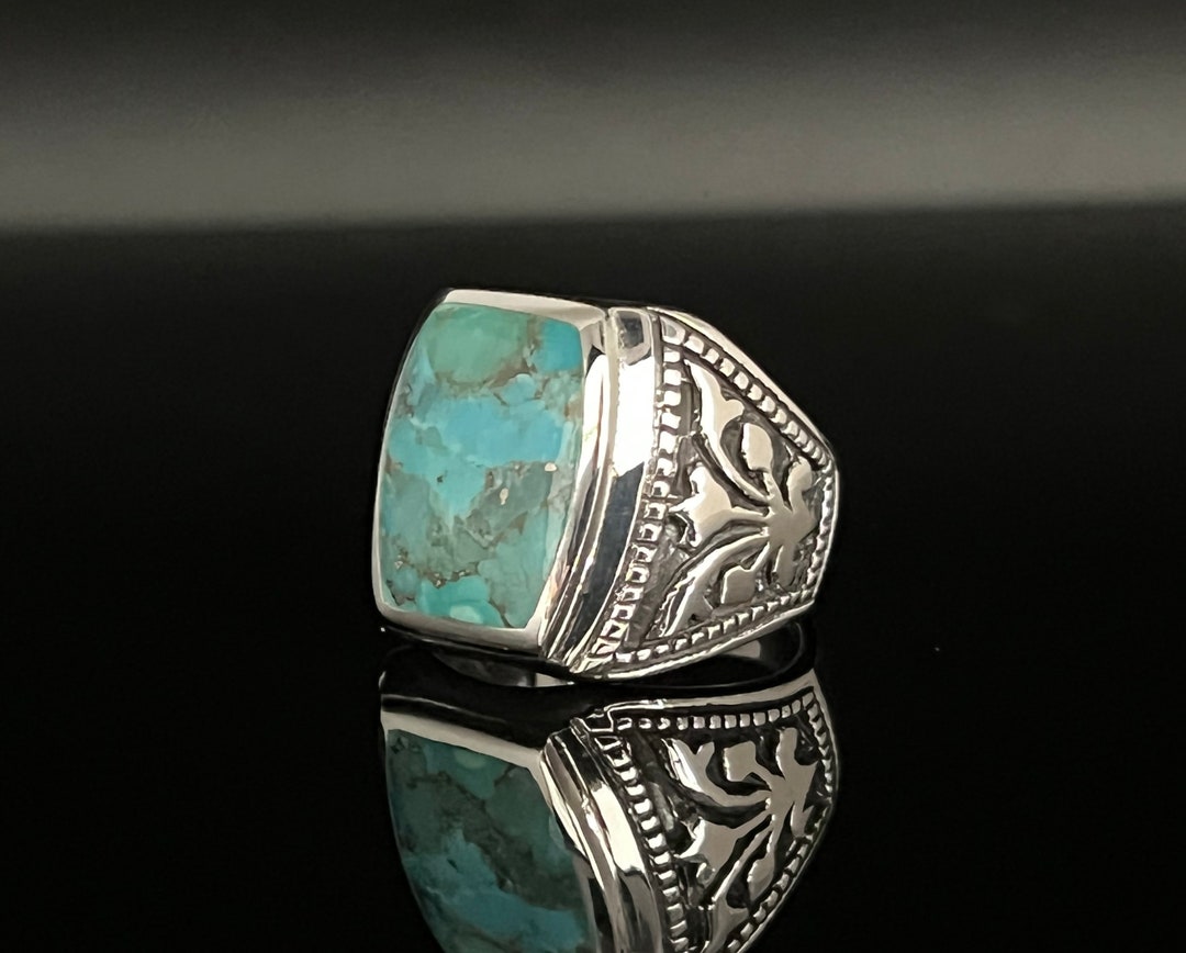 Men’s Signet Turquoise Stone Ring // 925 Sterling Silver // Sizes 7 to ...