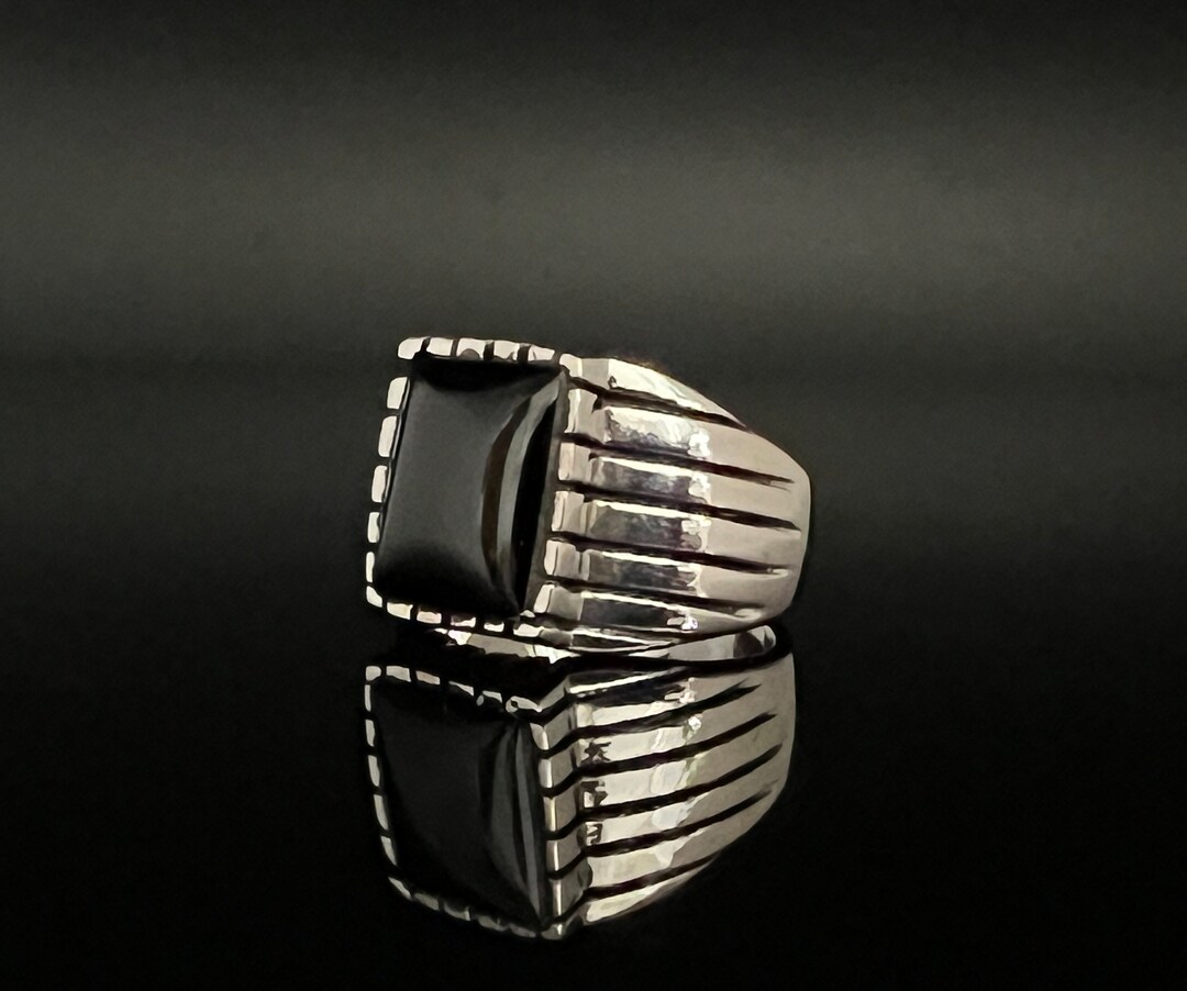 Black Onyx Lines Signet Ring // 925 Sterling Silver // Sizes 7 to 13 ...