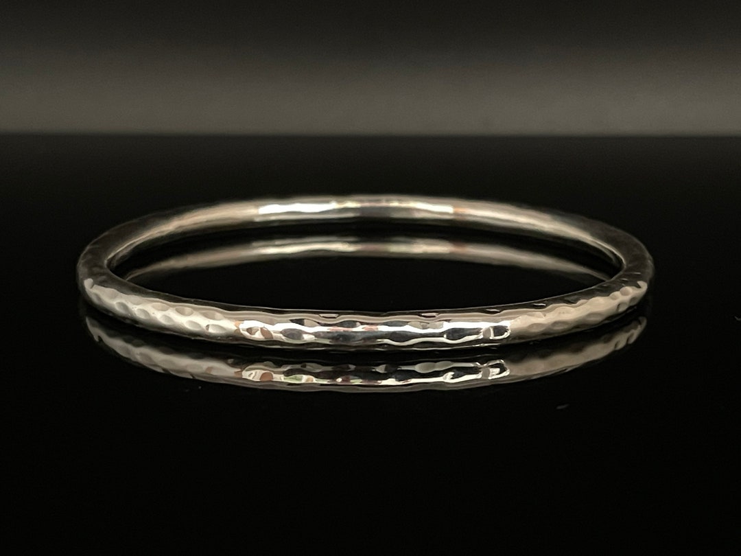 Hammered Oval Silver Bangle - 925 Sterling Silver - Size 7 - Etsy