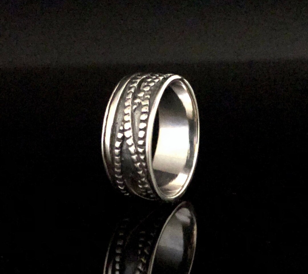 Notched Pattern Silver Band Ring // Oxidized Silver Ring // 925 ...