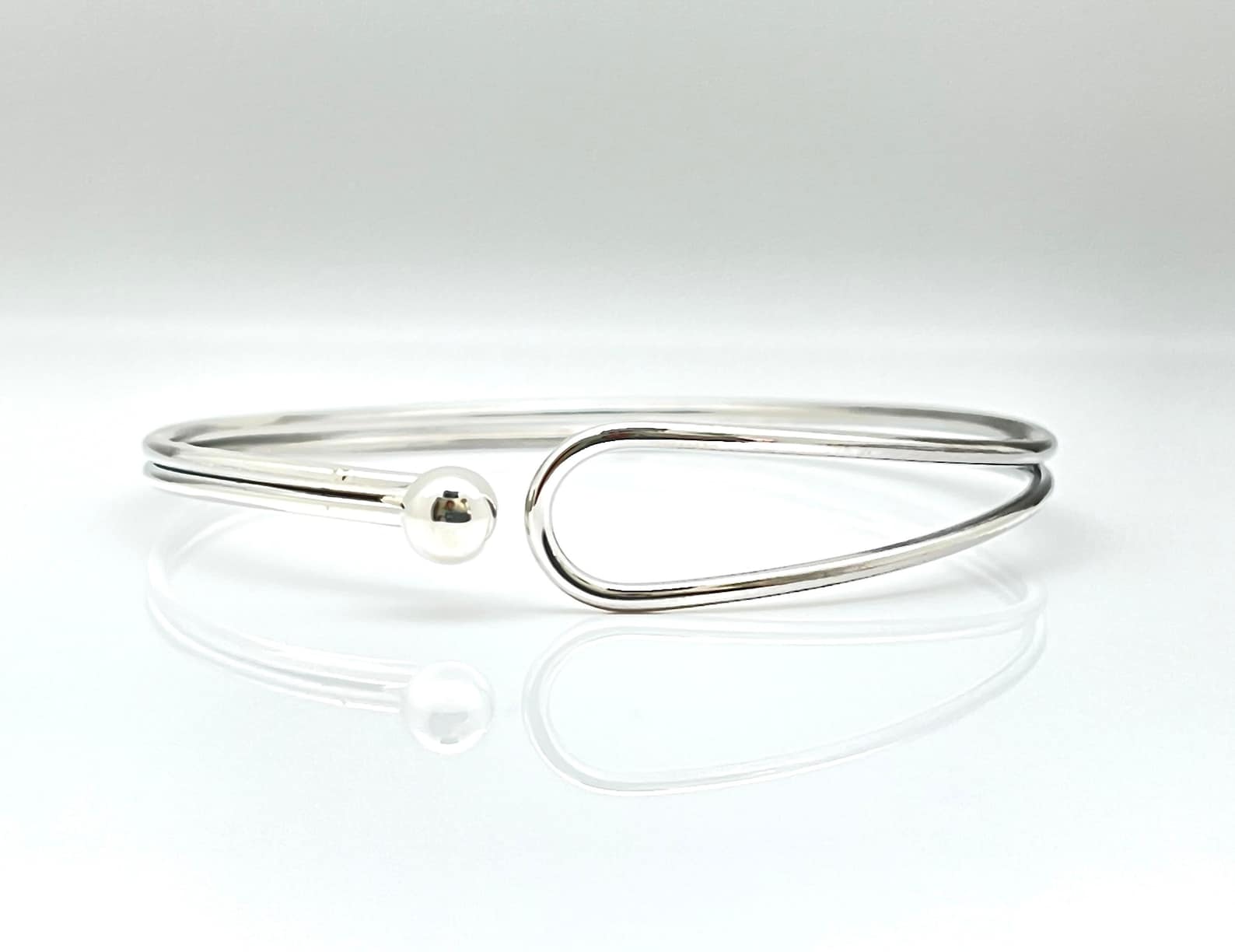 Ball and Loop Silver Bangle 925 Sterling Silver Silver | Etsy