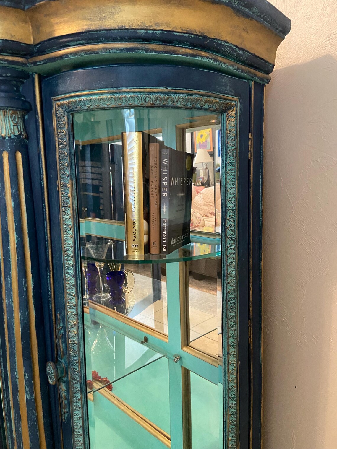 China Hutch Curio Cabinet Display Cabinet Bookcase Entryway Piece Blue ...