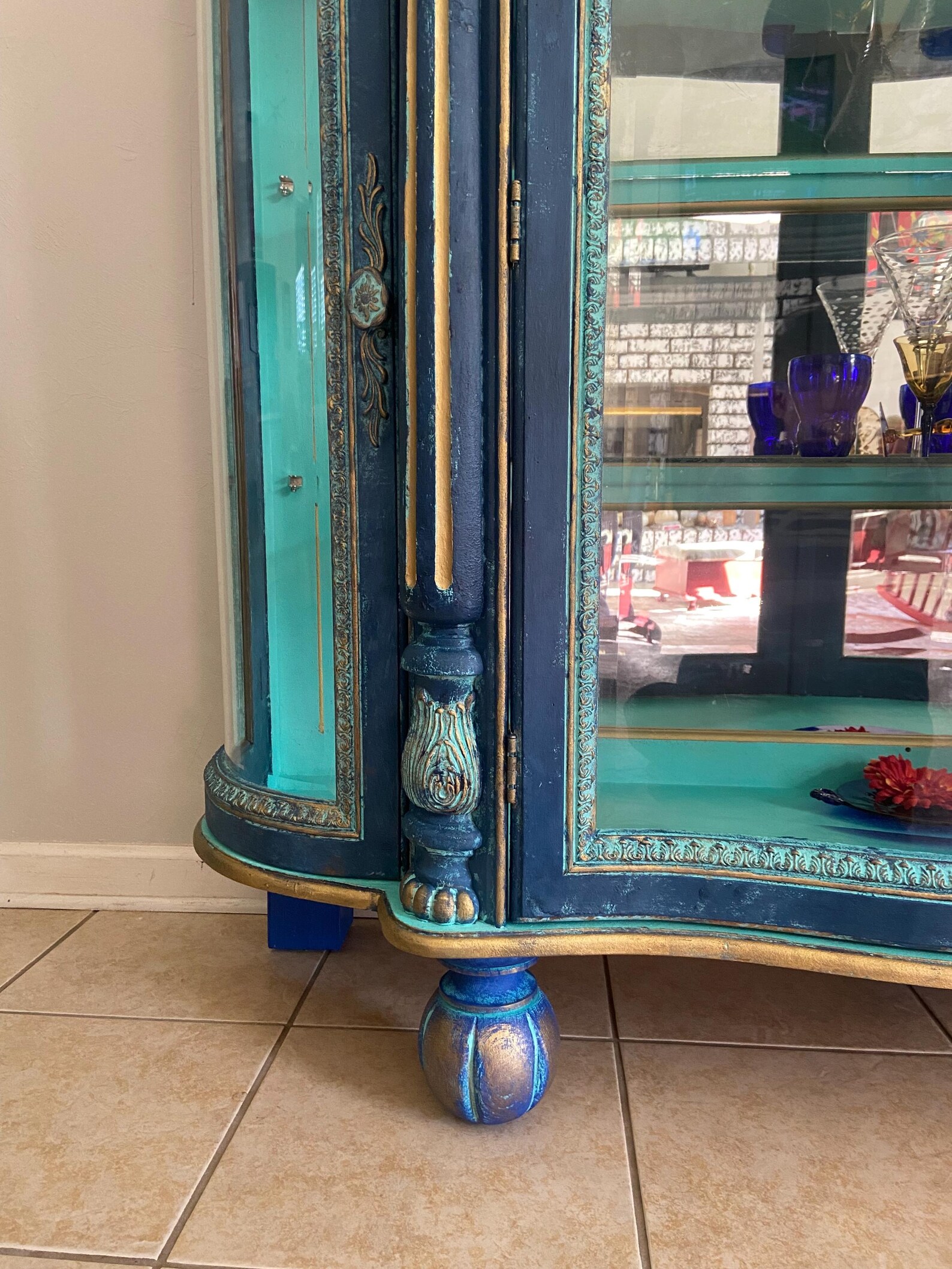 China Hutch Curio Cabinet Display Cabinet Bookcase Entryway Piece Blue ...