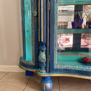 China Hutch Curio Cabinet Display Cabinet Bookcase Entryway Piece Blue ...