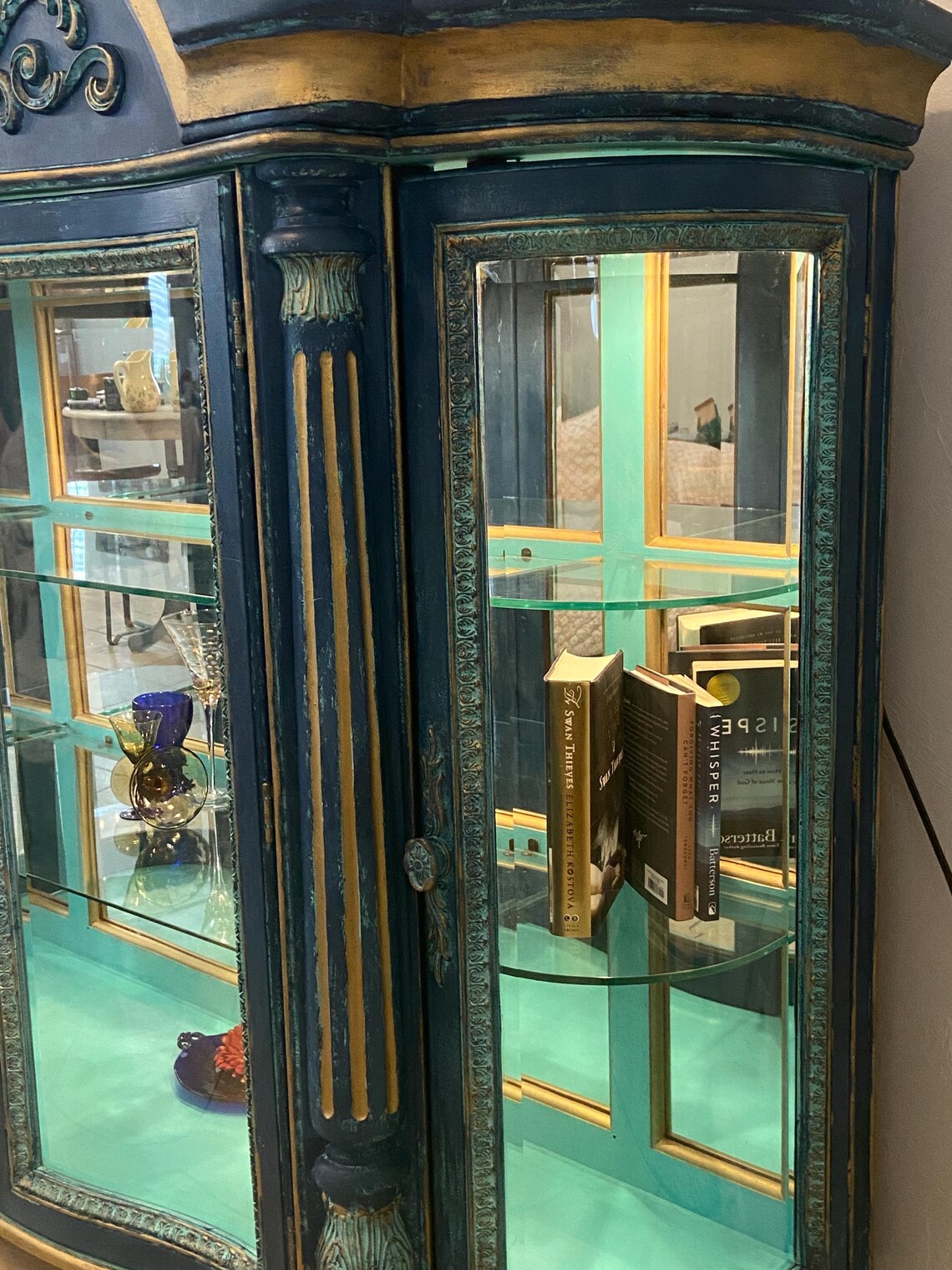 China Hutch Curio Cabinet Display Cabinet Bookcase Entryway Piece Blue ...