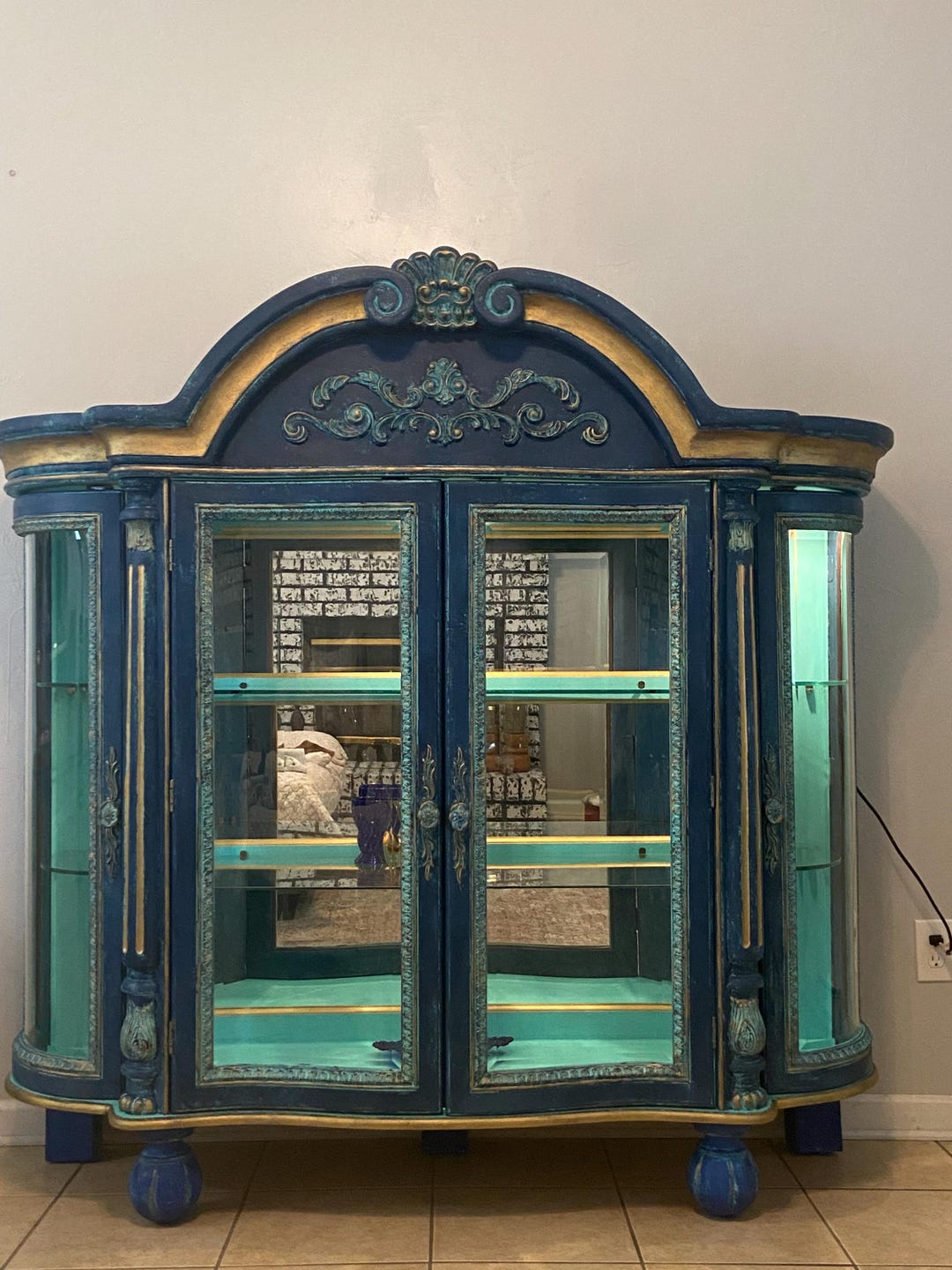 China Hutch Curio Cabinet Display Cabinet Bookcase Entryway Piece Blue ...