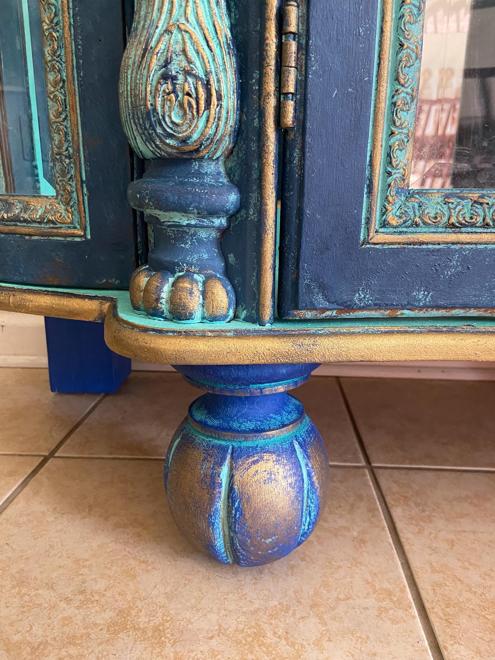 China Hutch Curio Cabinet Display Cabinet Bookcase Entryway Piece Blue ...