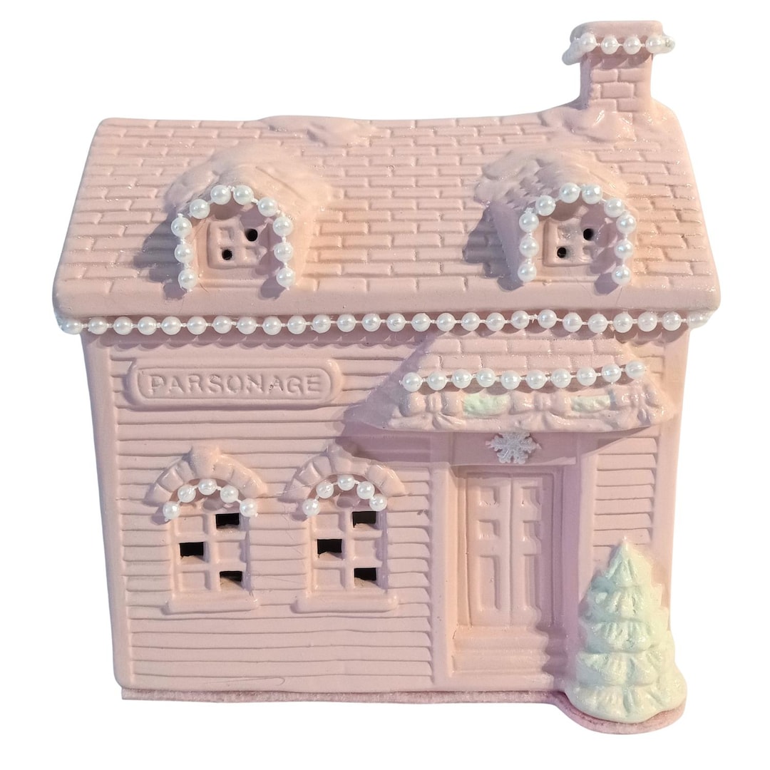 Pink Christmas Village Parsonage Lighted House Pinkmas 6" Tall Pink ...
