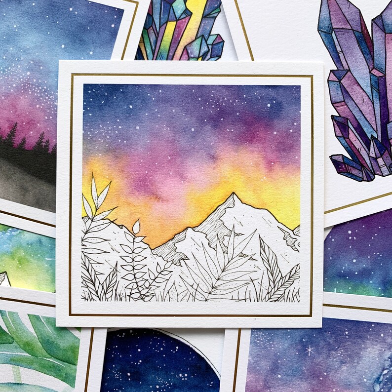 Galaxy Watercolor Painting, Gold Framed Print, Mini Art Print ...