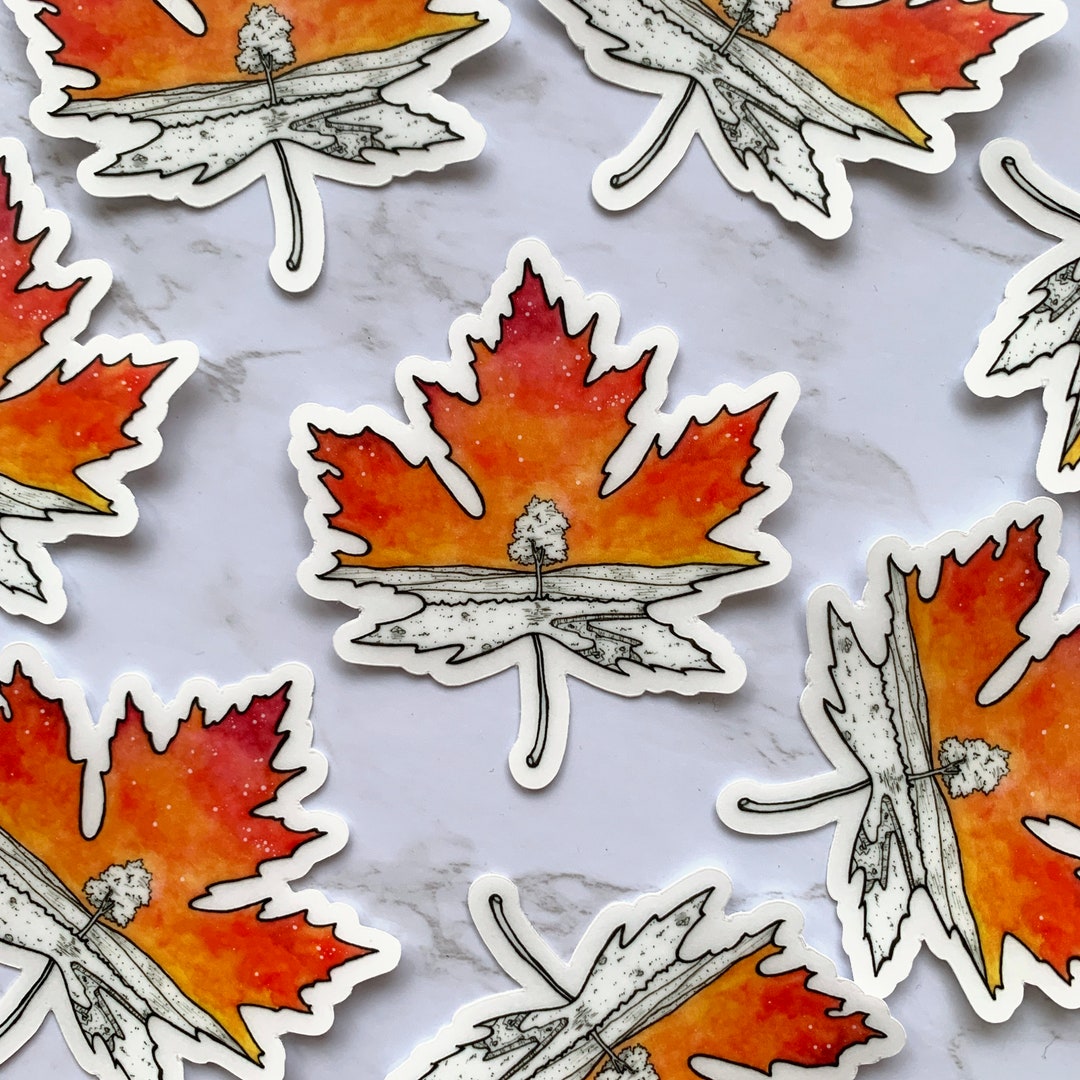 Maple Leaf Sticker, Fall Leaves Sticker, Clear Sticker, Watercolor ...