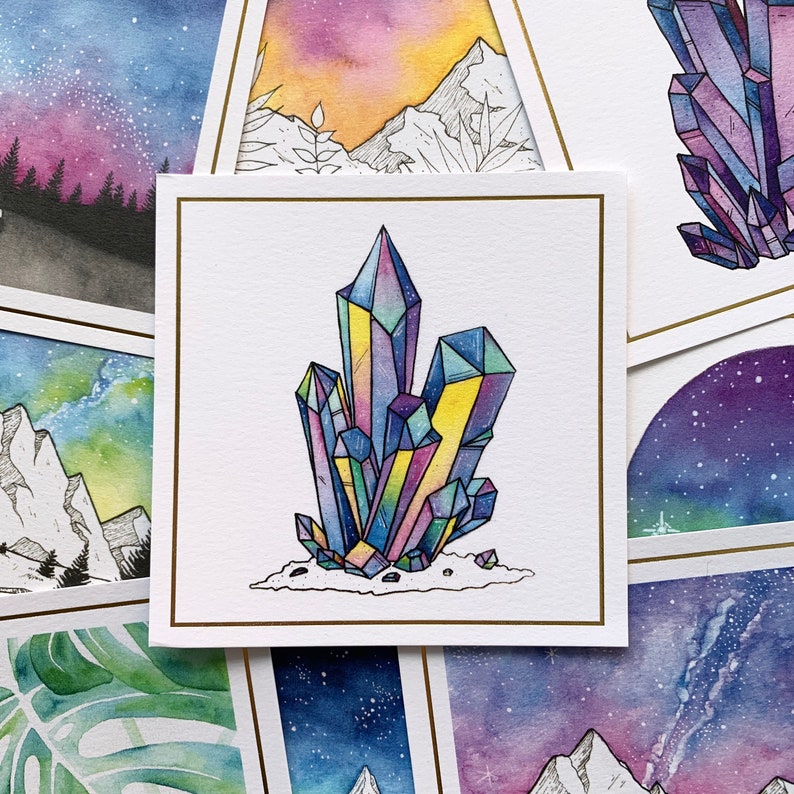 Galaxy Watercolor Painting Gold Framed Print Mini Art Print - Etsy