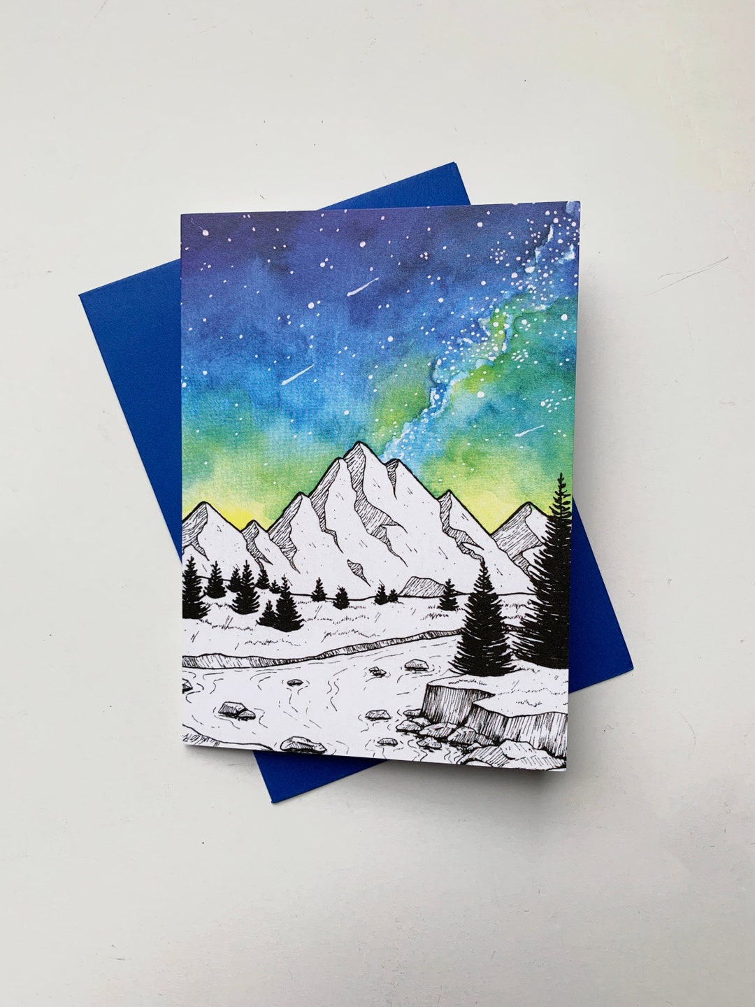 Mountain Galaxy Card, Galaxy Greeting Card, Space Card, Congratulations ...