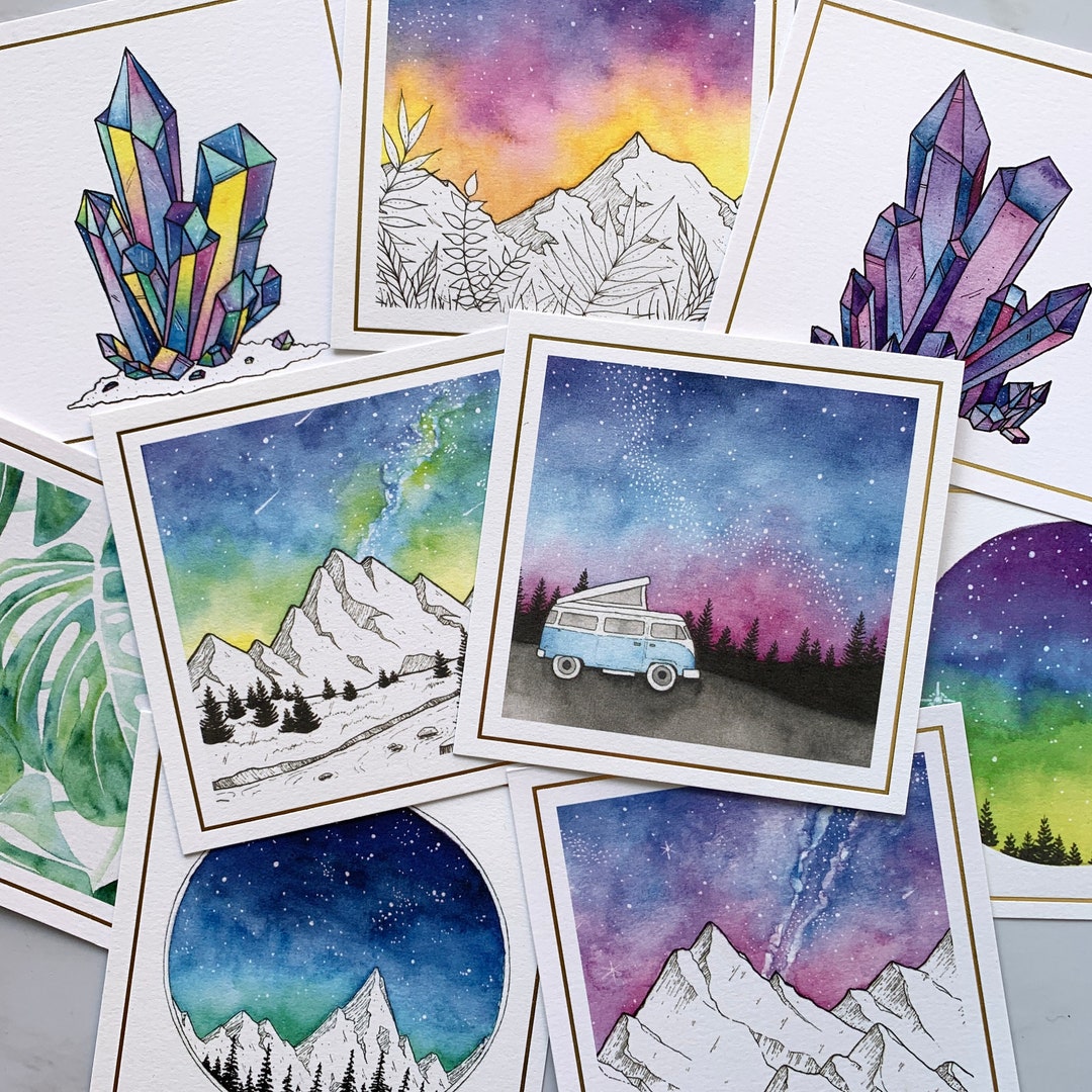 Galaxy Watercolor Painting, Gold Framed Print, Mini Art Print ...