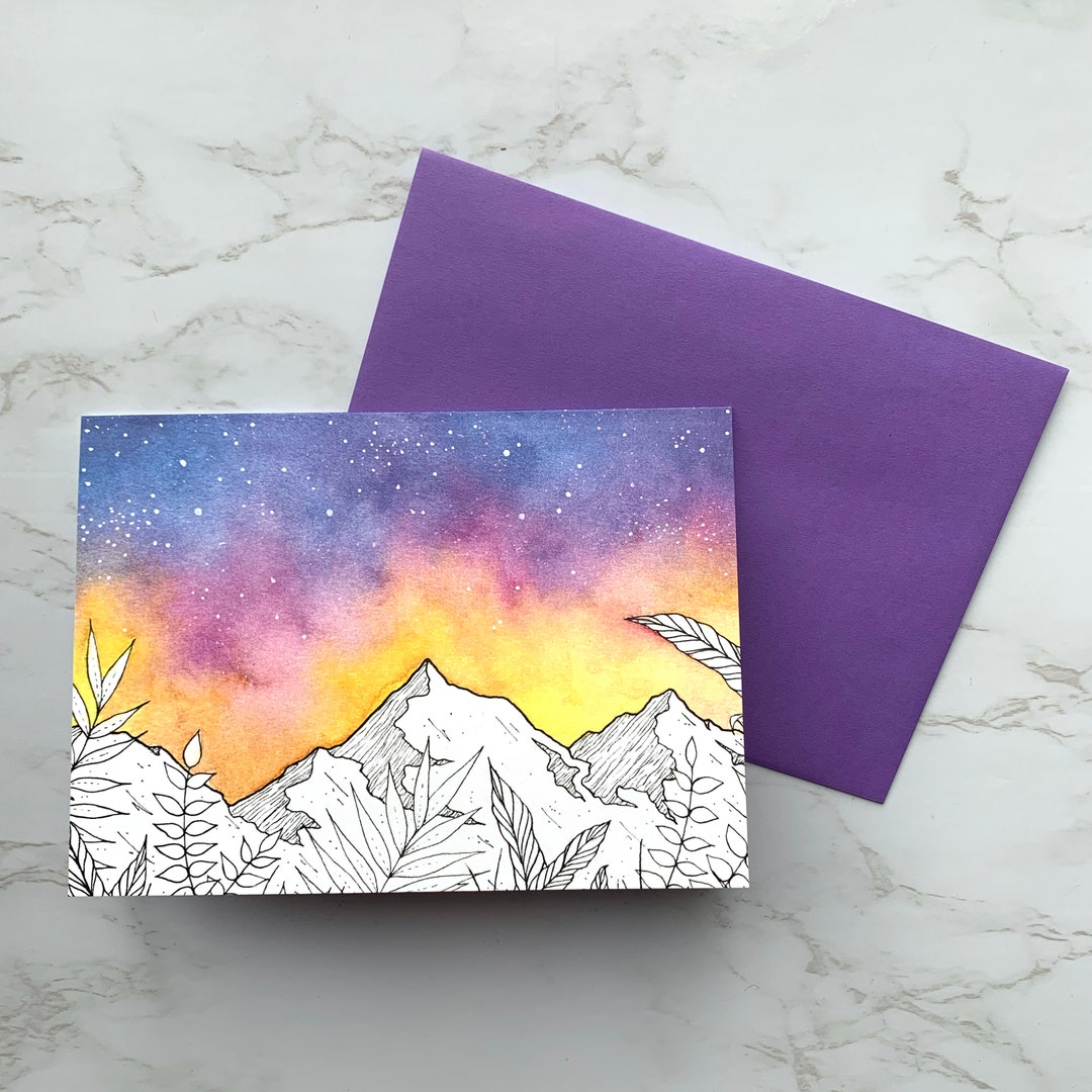 Tropical Mountain Galaxy Greeting Card, Mountain Card, Congratulations ...