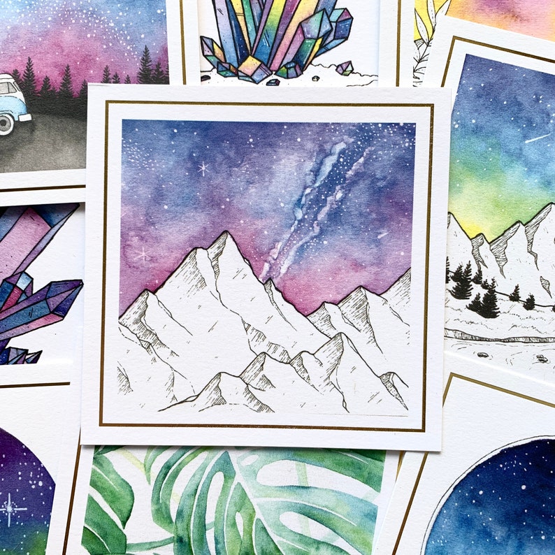 Galaxy Watercolor Painting Gold Framed Print Mini Art Print - Etsy