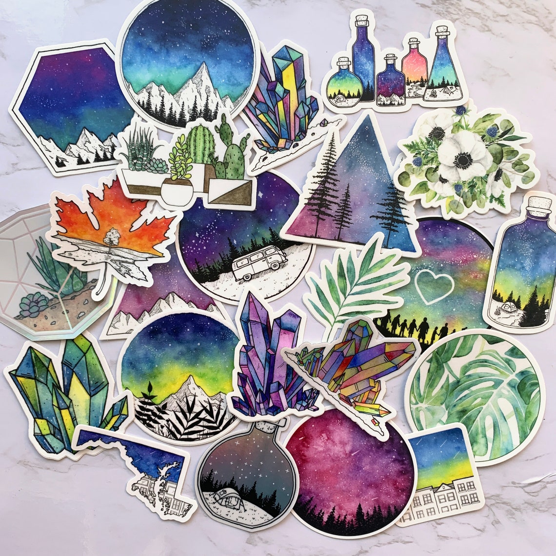 Galaxy Bottle Die-cut Sticker, Camping Sticker, Bottled Summer, Nature ...