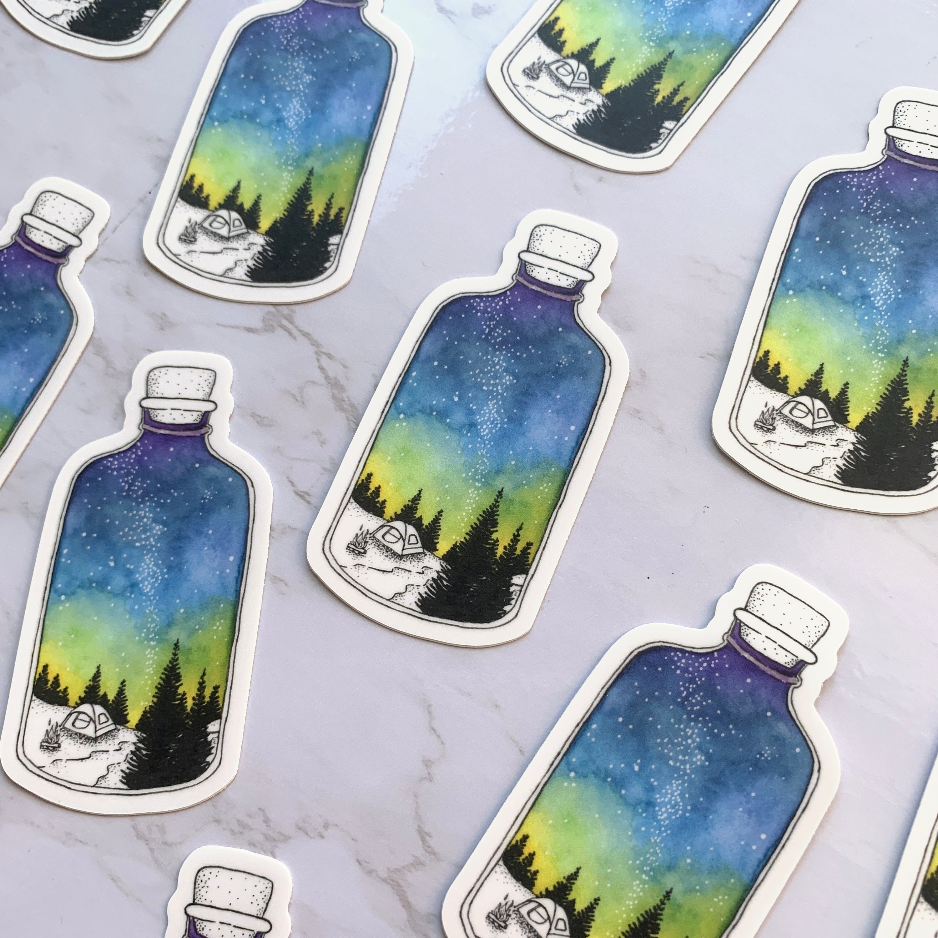 Galaxy Bottle Die-cut Sticker, Camping Sticker, Bottled Summer, Nature ...