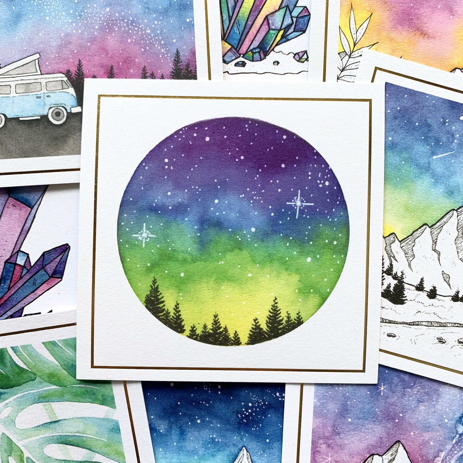 Galaxy Watercolor Painting, Gold Framed Print, Mini Art Print ...