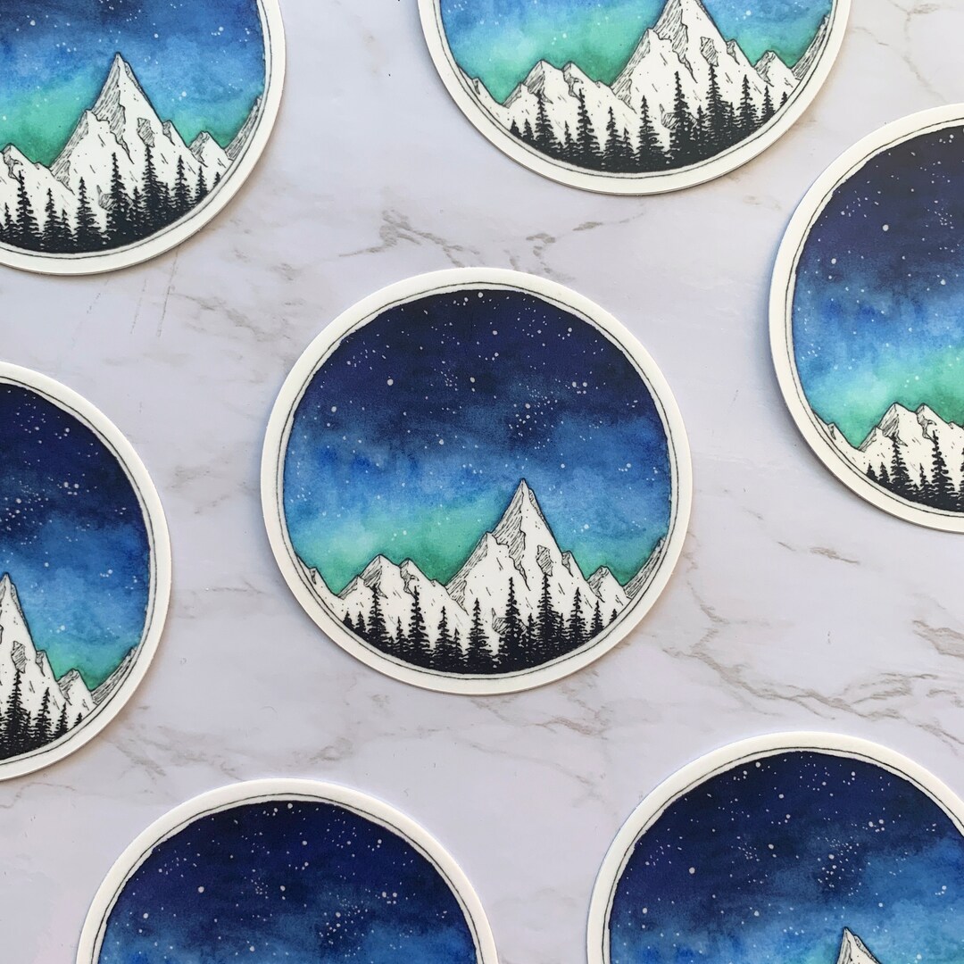 Circular Mountain Sticker, Galaxy Sticker, Nature Sticker, Vinyl ...