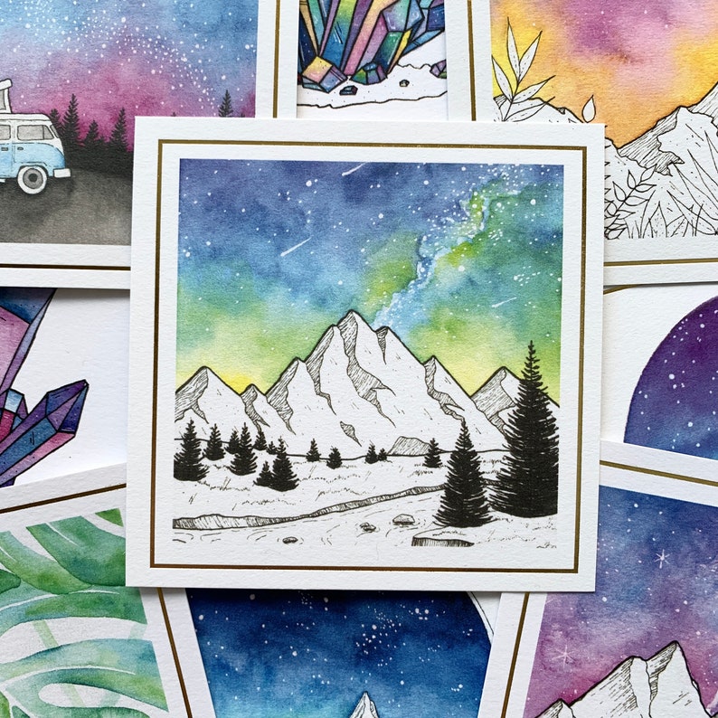 Galaxy Watercolor Painting, Gold Framed Print, Mini Art Print ...