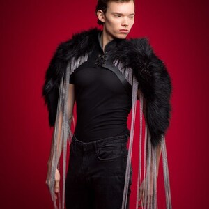 SHOULDER PIECES Costume With Fringes, Faux Fur and Rhinestones - Unisex ...