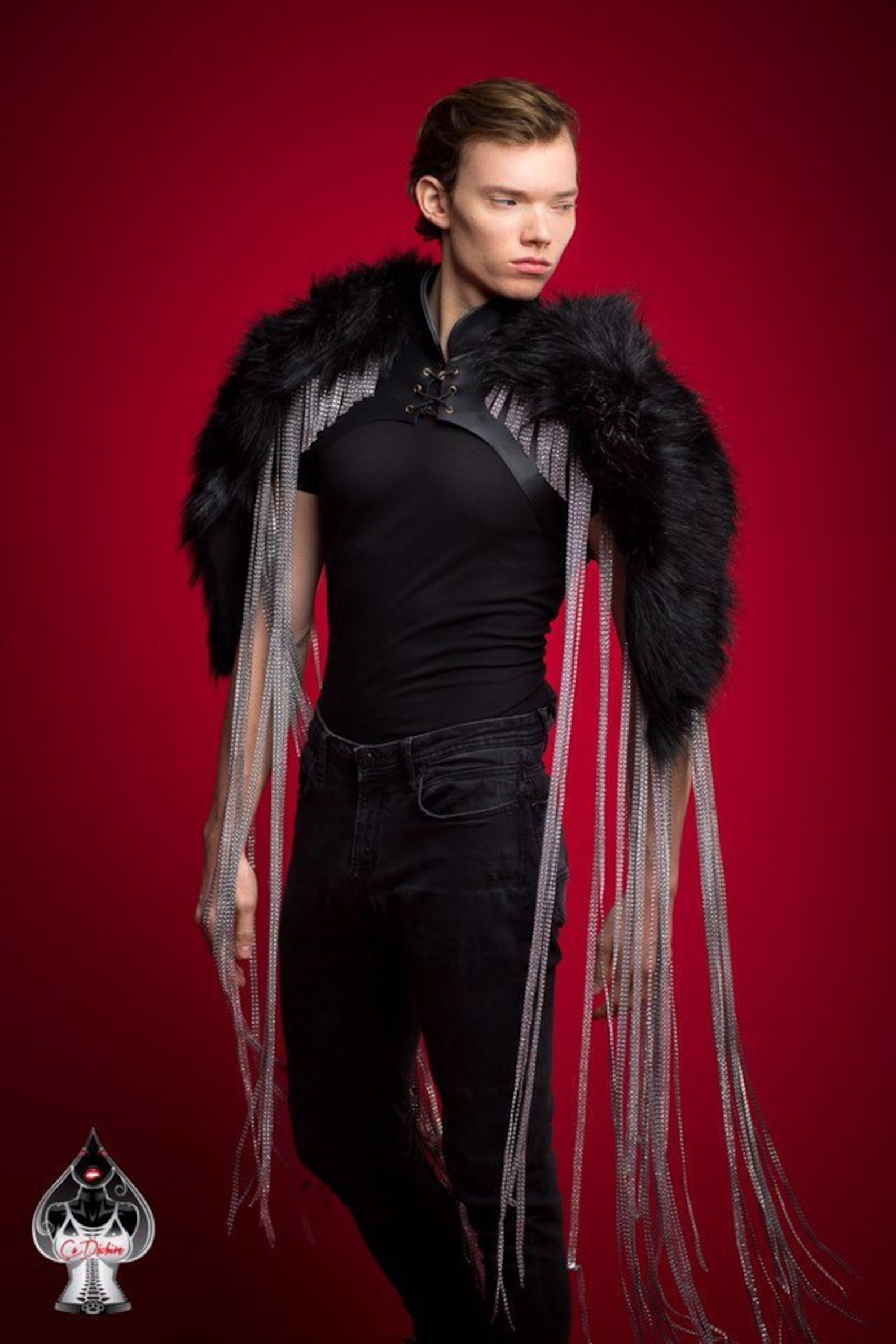 SHOULDER PIECES Costume With Fringes, Faux Fur and Rhinestones - Unisex ...