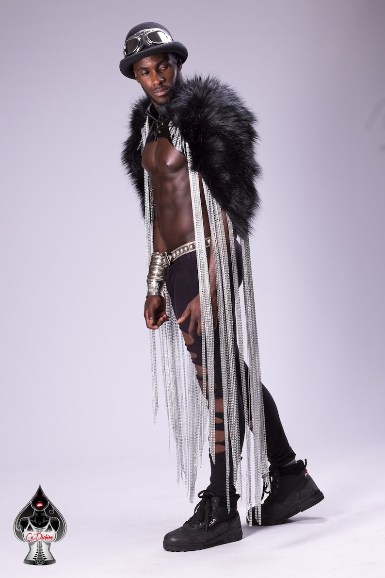 SHOULDER PIECES Costume With Fringes, Faux Fur and Rhinestones - Unisex ...