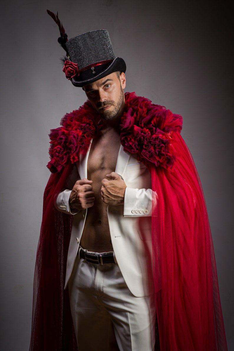 Red Cape in Veil for Men Event Festival Stage Singer - Etsy