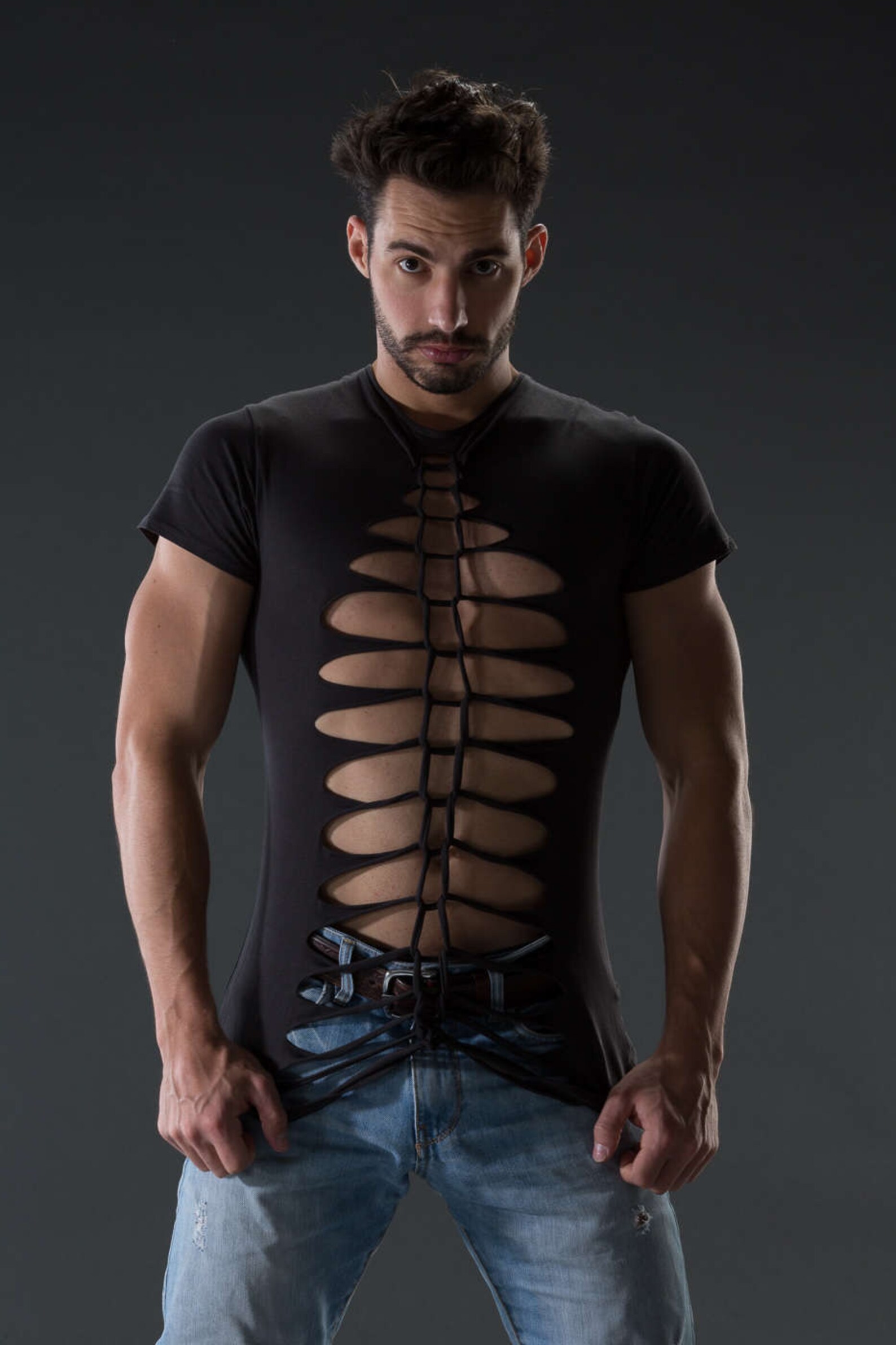 T-shirt for Men Cut Out and Braided SAHALE / Ribcage / | Etsy