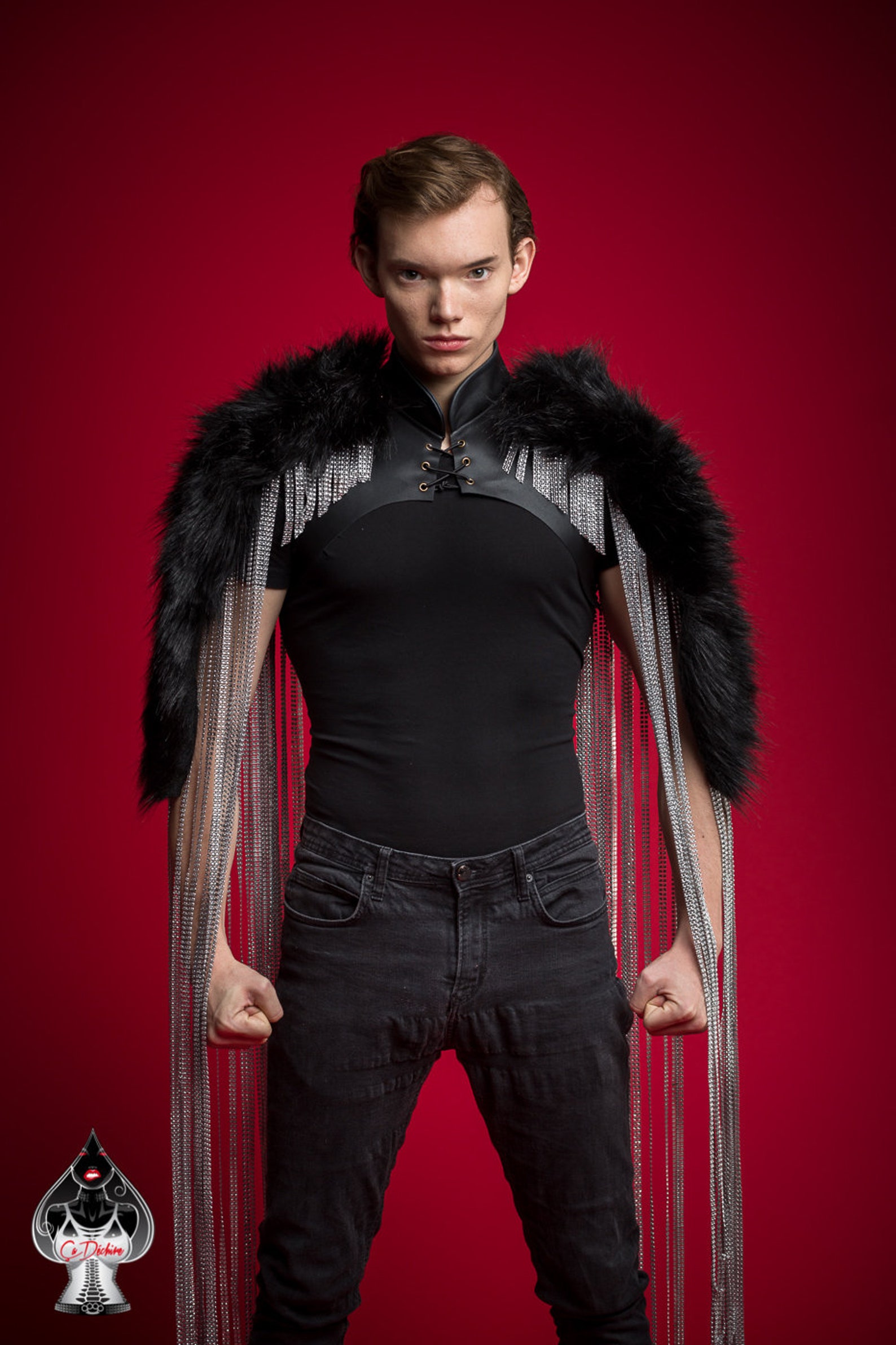 SHOULDER PIECES Costume With Fringes, Faux Fur and Rhinestones - Unisex ...