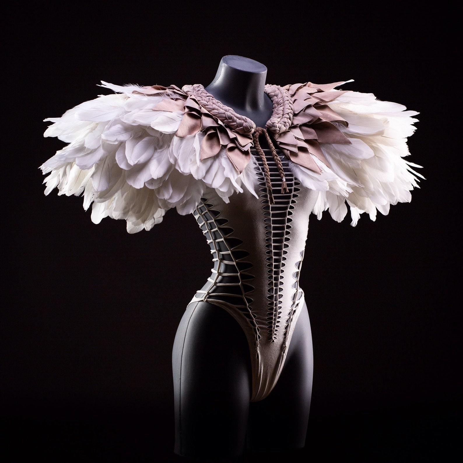Feathered Shoulder Pad Costume - Festival - Burning Man - Stage Wear ...