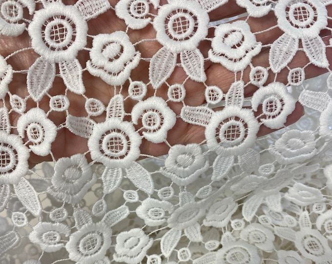 White Embroidered Lace by the Yard, Fabric by the Yard, Embroidery by ...