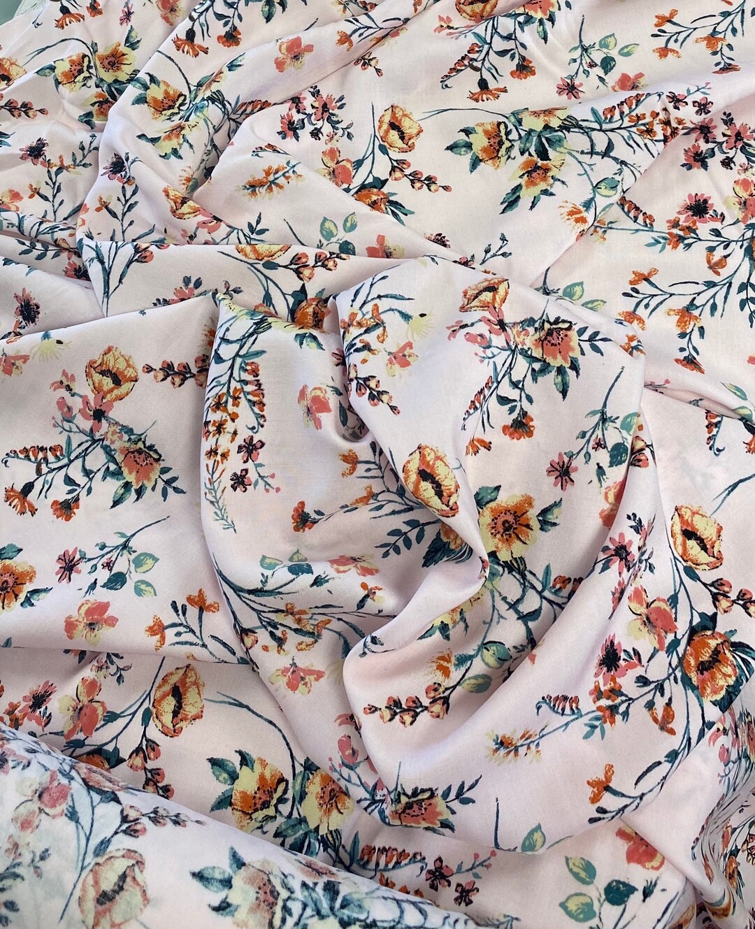Soft Pink Rayon Fabric, Printed Rayon, Rayon by the Yard, Fabric ...
