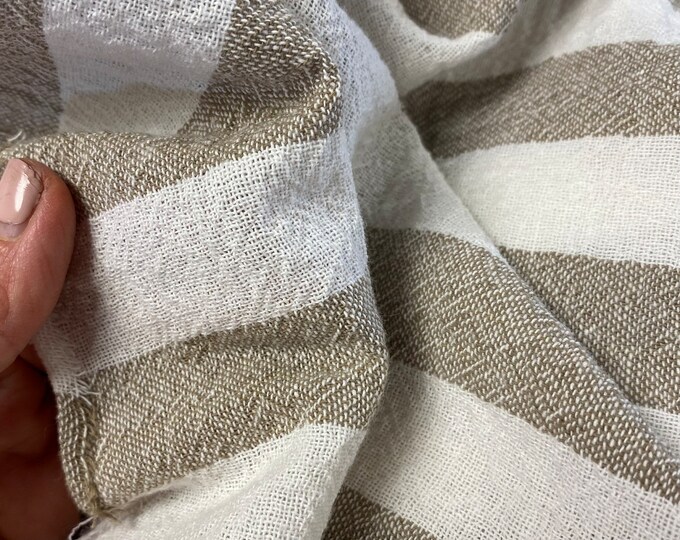 Natural Striped Linen Fabric, Neutral Natural Striped Linen Fabric by ...