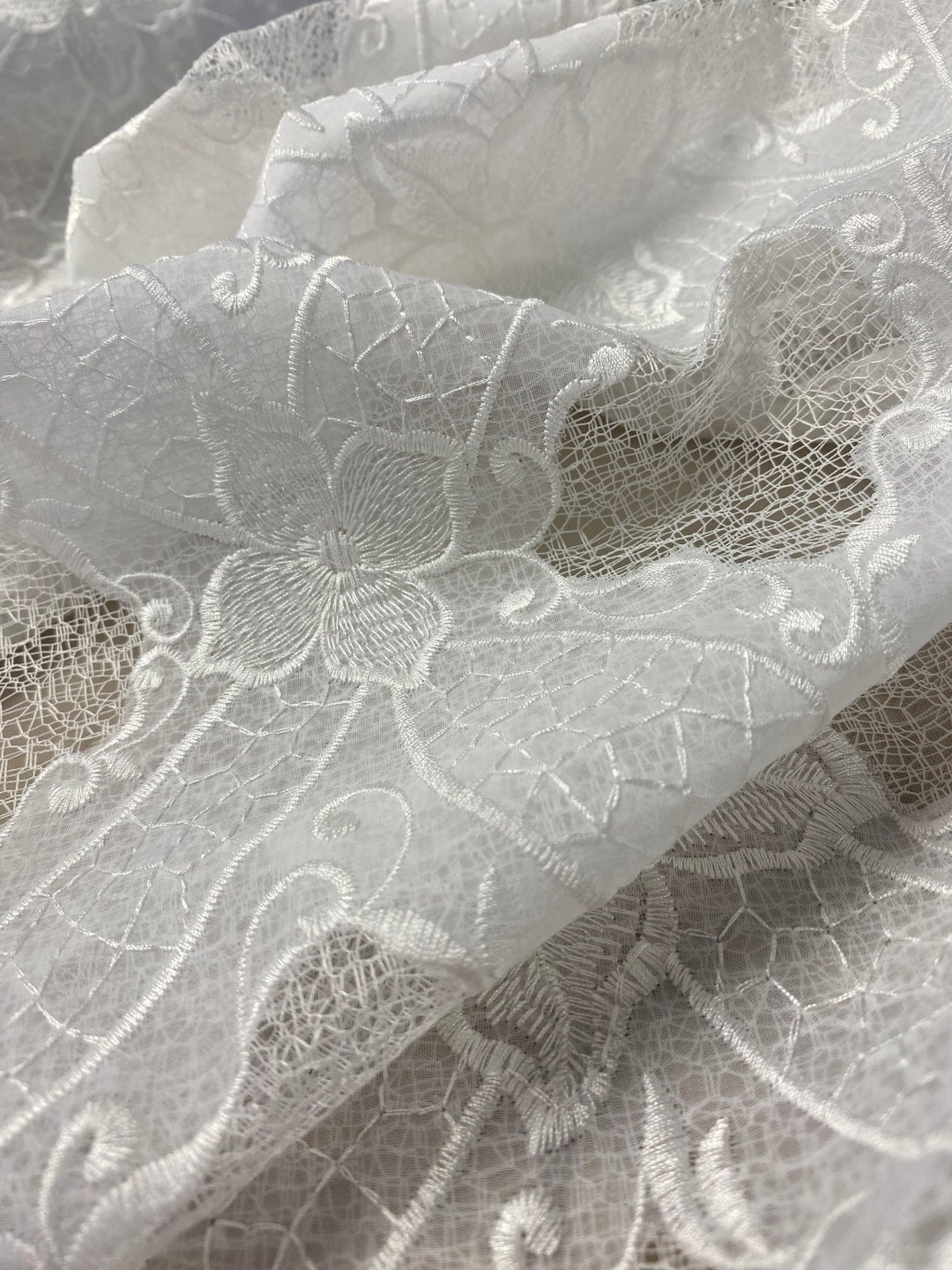White Embroidered Lace by the Yard, Fabric by the Yard, Embroidery by ...