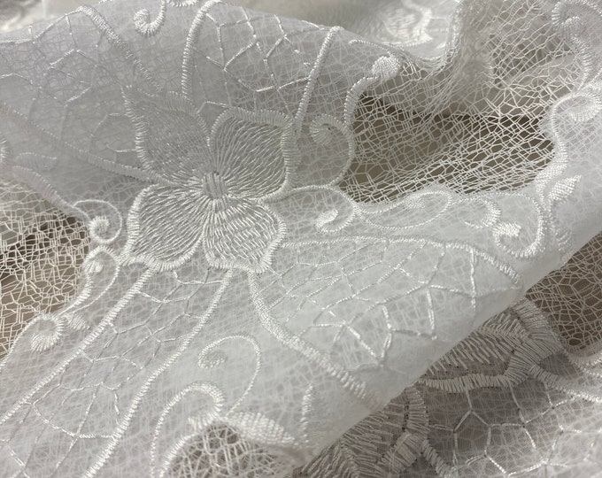 White Embroidered Lace by the Yard, Fabric by the Yard, Embroidery by ...