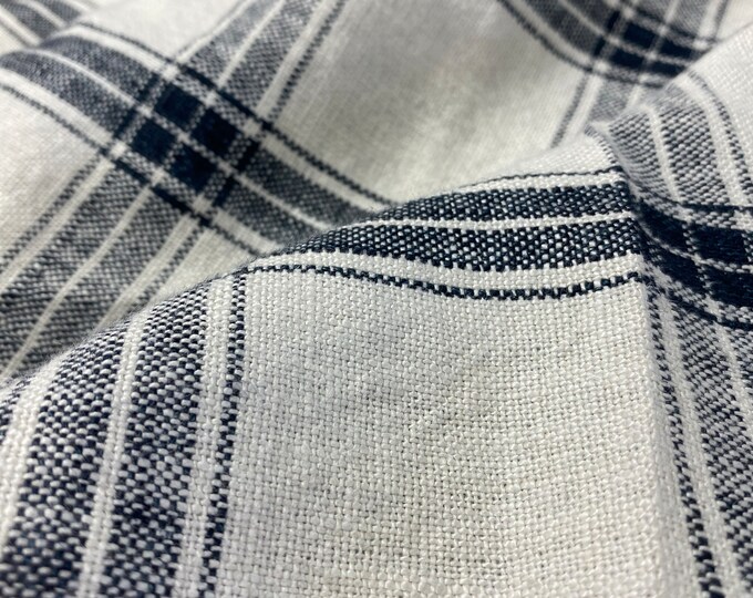 Heavyweight Plaid Linen Fabric: Blue/black Homegoods Yardage - Etsy