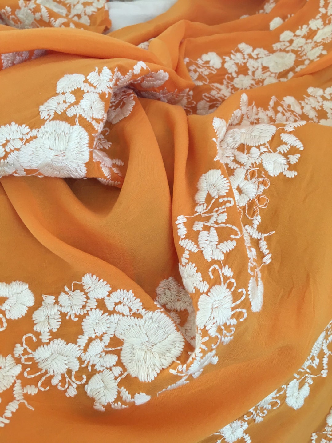 Orange Embroidery by the Yard, Embroidery Fabric by the Yard, Yardage ...