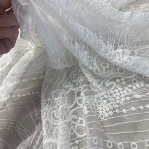 Embroidered Sheer Silk Chiffon Fabric by the Yard, Bridal Fabric by the ...