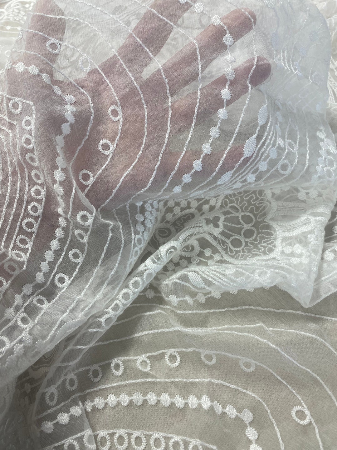 Embroidered Sheer Silk Chiffon Fabric by the Yard, Bridal Fabric by the ...