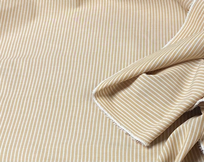 Tan Striped Shirting Cotton, Brown Striped Cotton Fabric by the Yard ...