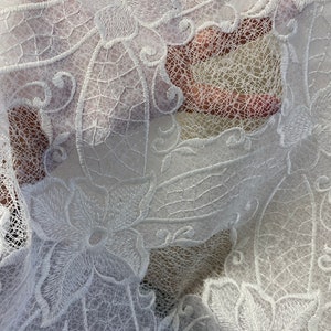 White Embroidered Lace by the Yard, Fabric by the Yard, Embroidery by ...