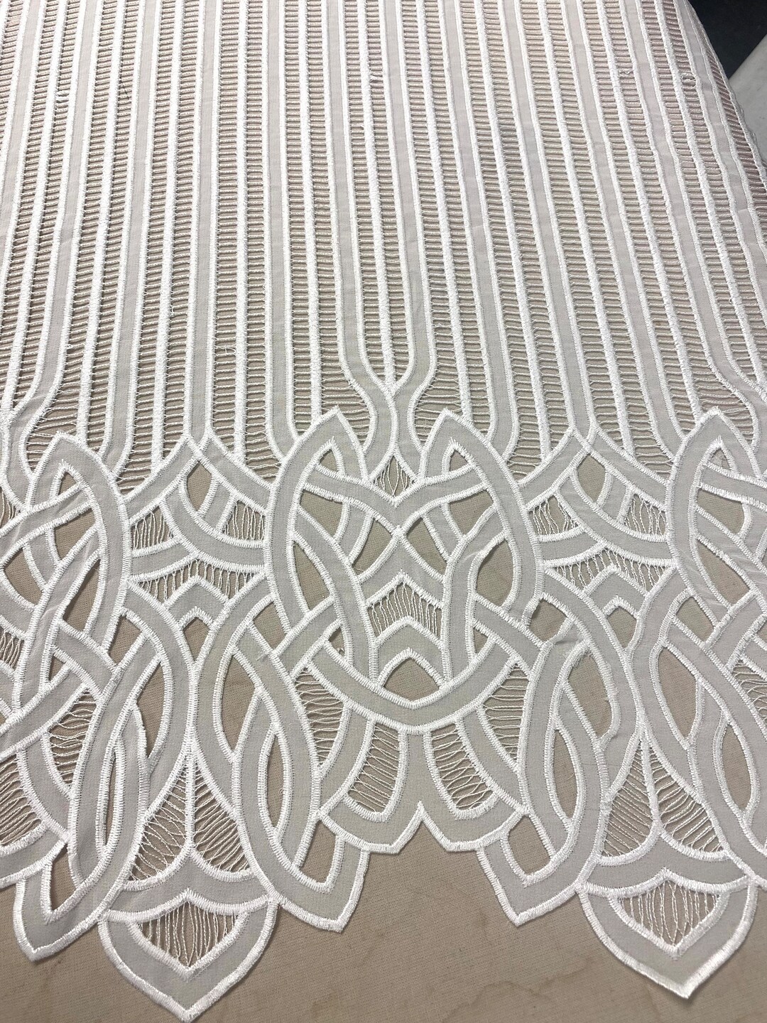 White Ladder Lace With Double Border Fabric by the Yard, Bridal Fabric ...