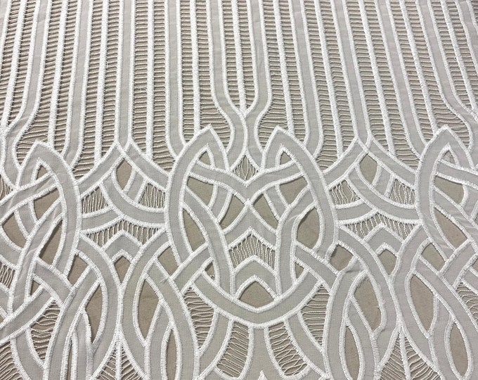 White Ladder Lace With Double Border Fabric by the Yard, Bridal Fabric ...