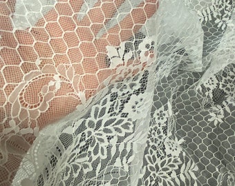 White Ladder Lace With Double Border Fabric by the Yard, Bridal Fabric ...
