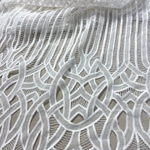 White Ladder Lace With Double Border Fabric by the Yard, Bridal Fabric ...
