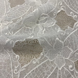 White Embroidered Lace by the Yard, Fabric by the Yard, Embroidery by ...